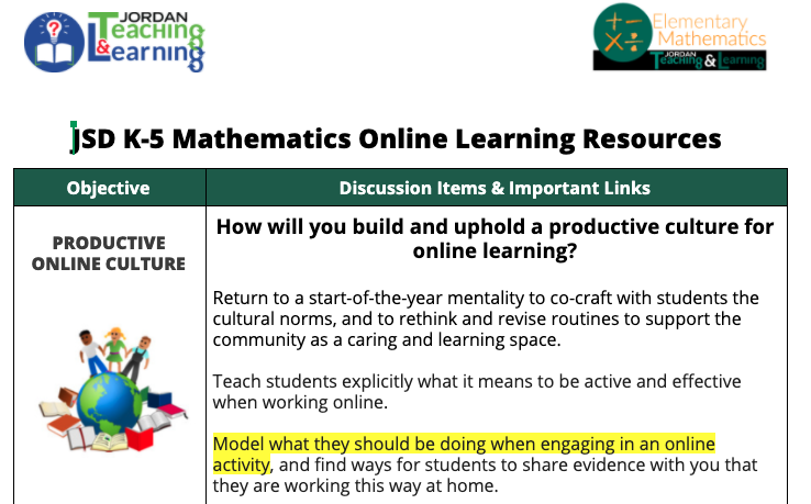 Teacher Digital Learning Supports (Math) – Elementary Mathematics