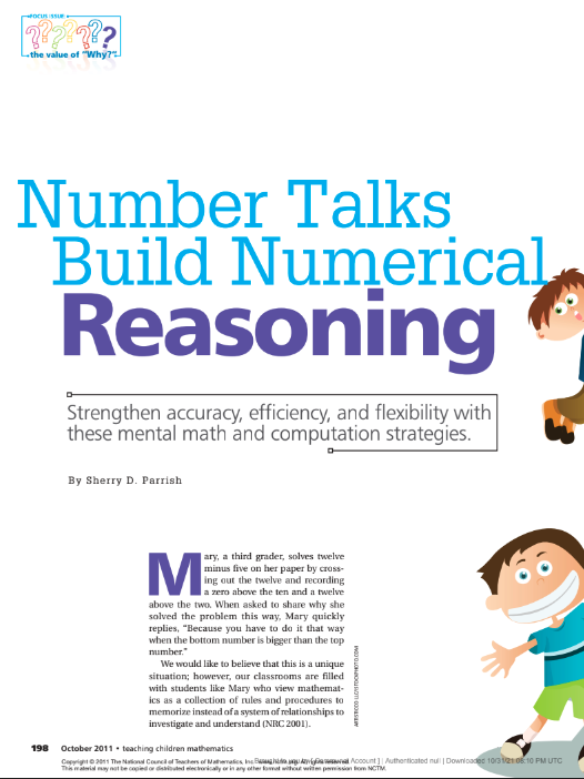 Number Talk Publications and Resources – Elementary Mathematics